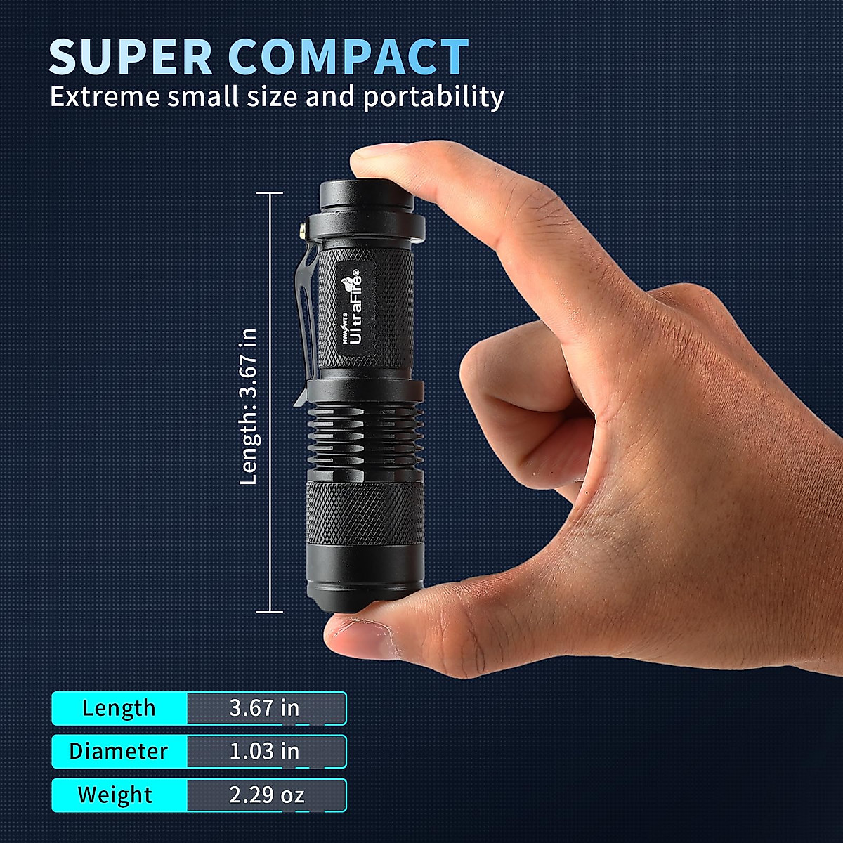 ULTRAFIRE 5 Pack SK68 Tactical and Small Flashlights,7w 3-Mode Pocket Torch Adjustable Focus Zoom Light Lamp