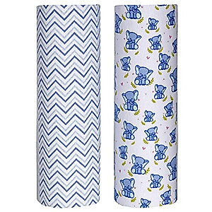 Cuddles & Cribs Baby Receiving Blankets – 100% Cotton Flannel Receiving Blankets - Elephant & Stripes - Pack of 2-30 x 30 Inch