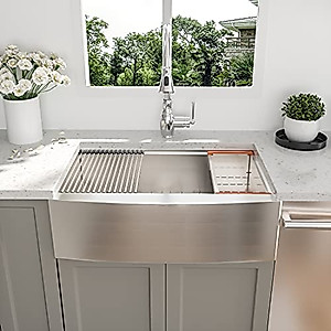 33"x22"x10" Inch Farmhouse Kitchen Sink Beslend Stainless Steel Apron Front 16 Gauge Single Ledge Workstation Farm Sink With Accessories