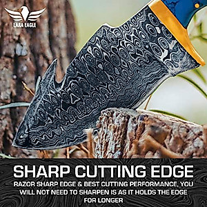 Lara Eagle Damascus Skinner Gut hook Knife, Damascus Handmade Fixed Blade Hunting Knife With Camel Bone and Turquoise Handle, Full Tang Handmade Viking Knife For Men, Best for Hunting/Camping.