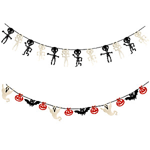 9 Foot Halloween Garland Felt Banner Chain Decorations Indoor and Outdoor Party Supplies Accessories 18 Feet Total Pack of 2 Designs Black & White Skeletons and Bat Pumpkin & Ghosts by Gift Boutique