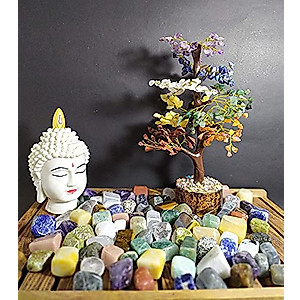 Shawn Seven Chakra Natural Healing Gemstone Bonsai Fortune Money Tree for Good Luck, Wealth & Prosperity Office Decor Spiritual Gift (with Golden Wire and 300 Beads) Size 10-12 Inches, Golden,natural
