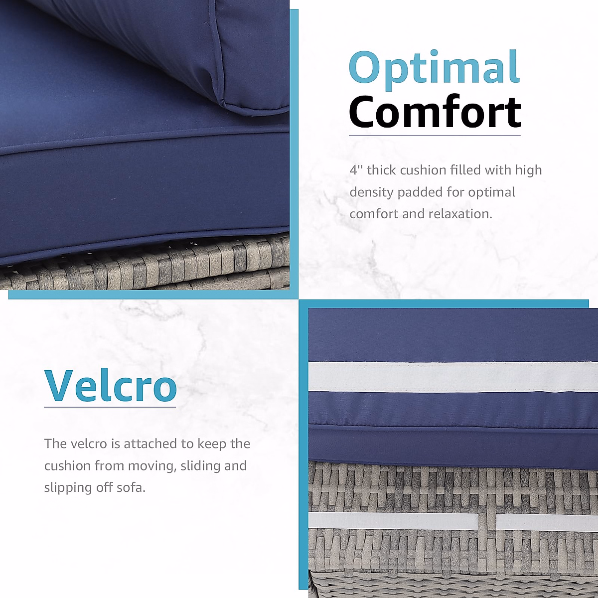 Patiorama 2-Piece Patio Furniture Set, Outdoor Sectional Sofa, All-Weather Grey PE Wicker Rattan Conversation Set,Outdoor Couch Loveseat,Patio Seating for Porch Balcony Garden Pool(Navy Blue Cushion)