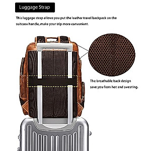 LANNSYNE Vintage Genuine Leather Backpack for Men, 15.6" Laptop Backpack Camping Travel 24L Rucksack