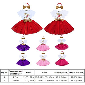 Kids Girl Princess It's My 1st/2nd Birthday Party Cake Smash Boutique Outfit Sequin Bow Tie Tulle Tutu Dress Clothes Gold Headband+Red(1 Years)