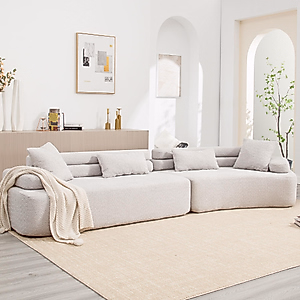 Curved Modular Couch, 139" Sectional Cloud Couch for Living Room, Lounge Furniture Sofa Set, Reception Room Furniture, Convertible Upholstered Couches, No Assembly Required-Light Gray