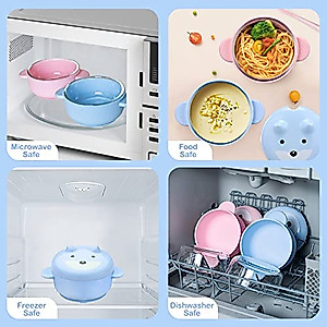 MAISON HUIS Baby Bowls with Suction for Toddlers, Silicone Bowls and Spoon Set for Babies Glass Bowl with Lid BPA Free Baby Led Weaning Supplies and Kids First Stage Feeding(Blue)