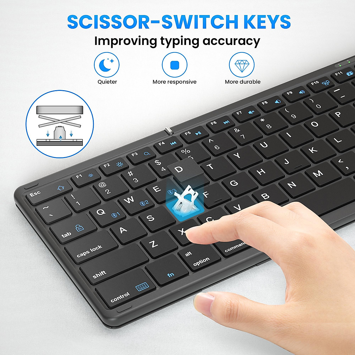 JPHTEK Folding Bluetooth Keyboard with Numeric Keypad, Full-Size Wireless Folding Keyboard with PU Leather Sync Up to 3 Devices, Rechargeable Portable Travel Keyboard for Windows iOS Android