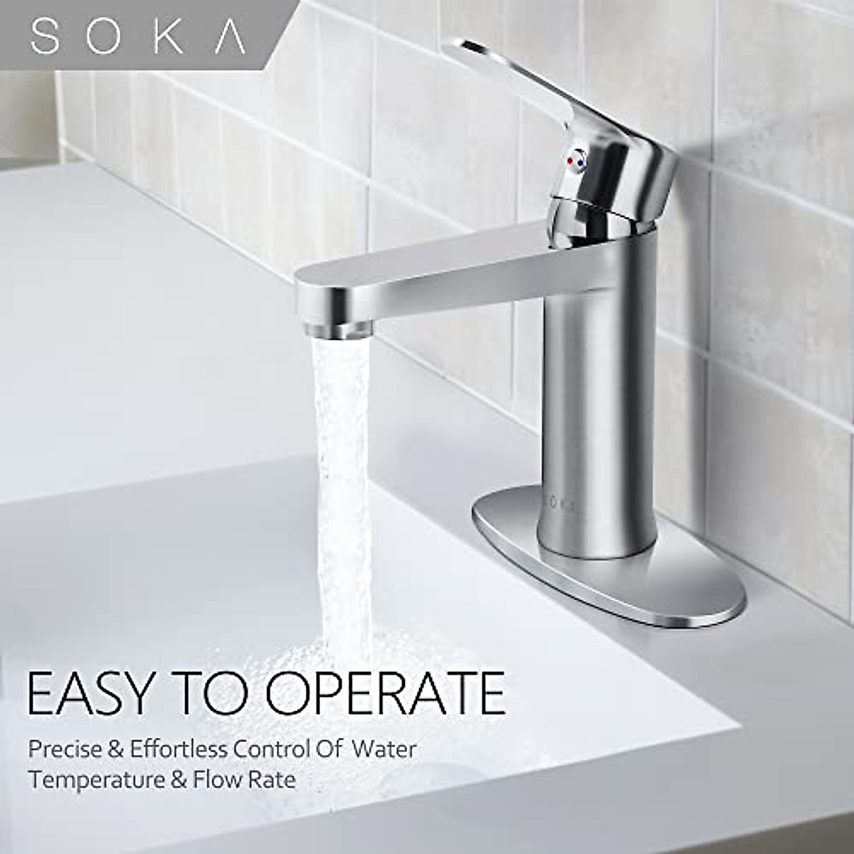 SOKA Bathroom Sink Faucet, Straight Head, Brushed Nickel