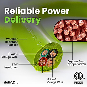 GEARit 30-Amp Generator Extension Cord, 120/250-Volt, 4-Prong, 7500W, NEMA L14-30P/L L14-30R, 10 Gauge SJTW Locking Power Cord for Manual Transfer Switch, Portable Generators, Power, 40 Feet, Green