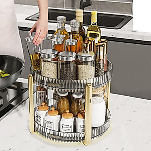YTCYKJ Two Tier Lazy Susan, 360° Rotating Spice Rack, Spice Organizer for Cabinet, Counter Storage Rack Turntable with Non-Slip Base for Kitchen, Pantry, Cabinet,Cupboard, Cosmetics