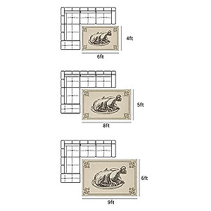 Indoor/Outdoor Area Rug Thanksgiving Turkey Retro Lines Border Carpet for Patio/Backyard/Porch/Deck, Sketch Black Food Camping RV Rugs Mat Water Absorb Non-Shedding Home Floor Pad-4'x6'