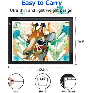 Black A4 Dimmable LED Artcraft Light Box Tracer Slim Light Pad Portable Tablet, USB Power Cable Copy Drawing Board Tracing Table for Artists Designing, Animation, Sketching, Stenciling X-ray Viewing