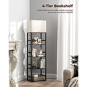 Evermagin 15.7" W Floor Lamp with Shelves, Standing Shelf Lamps for Living Room, 4 Tier Corner Display Book Shelf with Light for Bedroom and Home Decor, Black