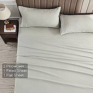 WOD FAMY Microfiber Full Size Bed Sheet Set Extra Soft Deep Pockets Luxury Hotel Light Grey Bed Sheets Breathable & Cooling Wrinkle Free 4 Piece Set Fulls Sheets