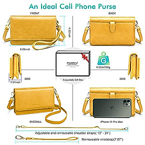 nuoku Women Small Crossbody Bag Cellphone Purse Wallet with RFID Card Slots 2 Straps Wristlet, E- Yellow