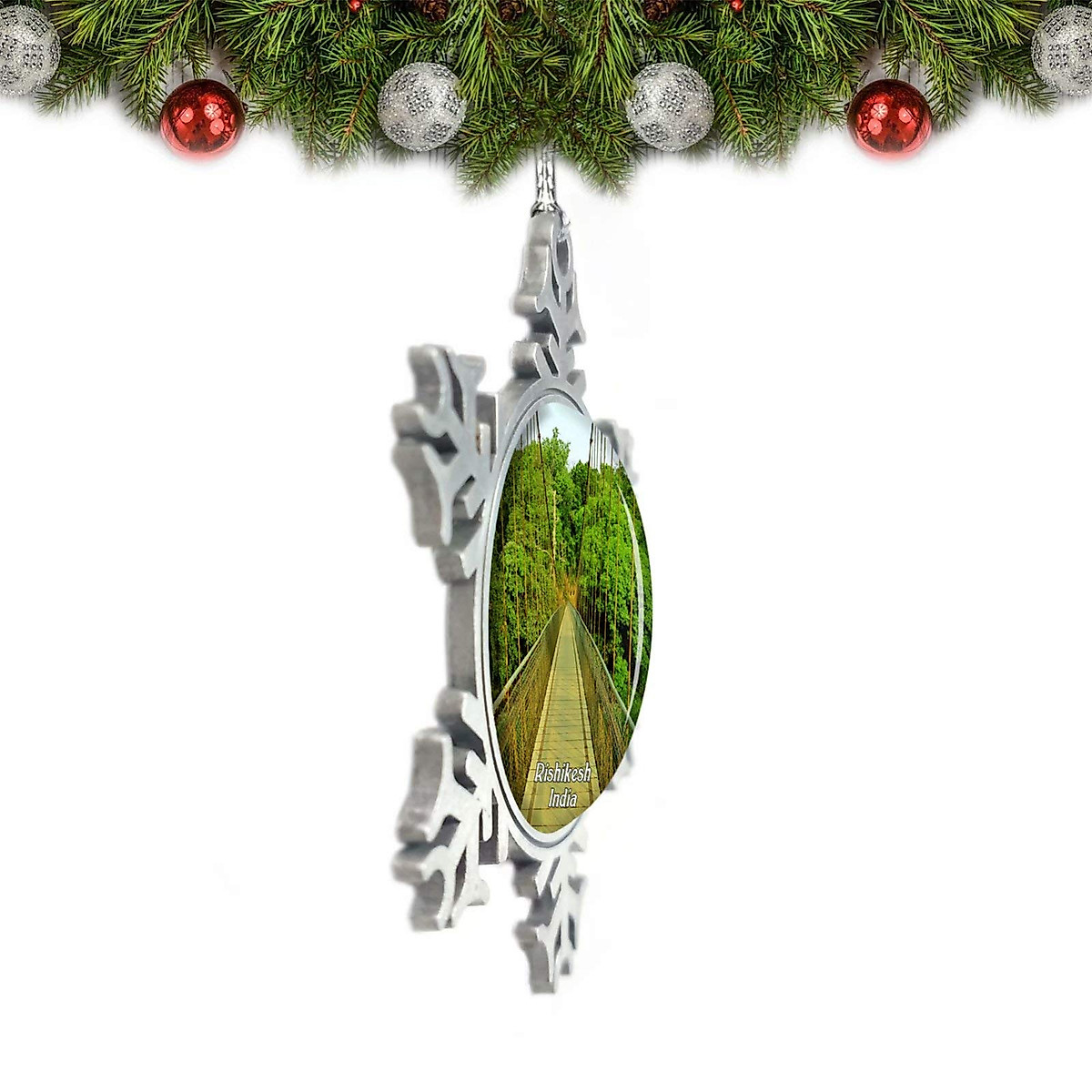 India Lakshman Jhula Rishikesh Christmas Ornament Tree Decoration Crystal Metal Souvenir Gift