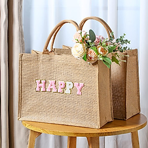 6 Pcs Burlap Jute Tote Bags Bulk Bachelor Party Large Blank Burlap Bags with Handles 6 Pairs Heart Shaped Glasses White Heart Glasses 2 Sets A-z Iron on Letter Patches Glitter Border Repair Patches