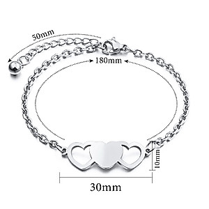 INBLUE 2～3 PCS Personalized Heart Shape Bracelets Set Best Friend Name Customized 1～3 Names for Women Friendship BFF Bracelets for 2～3 Sisters (Silver 3 pcs)