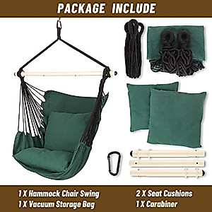 Highwild Hammock Chair Hanging Rope Swing - Max 500 Lbs - 2 Cushions Included - Steel Spreader Bar with Anti-Slip Rings - for Any Indoor or Outdoor Spaces (Green)