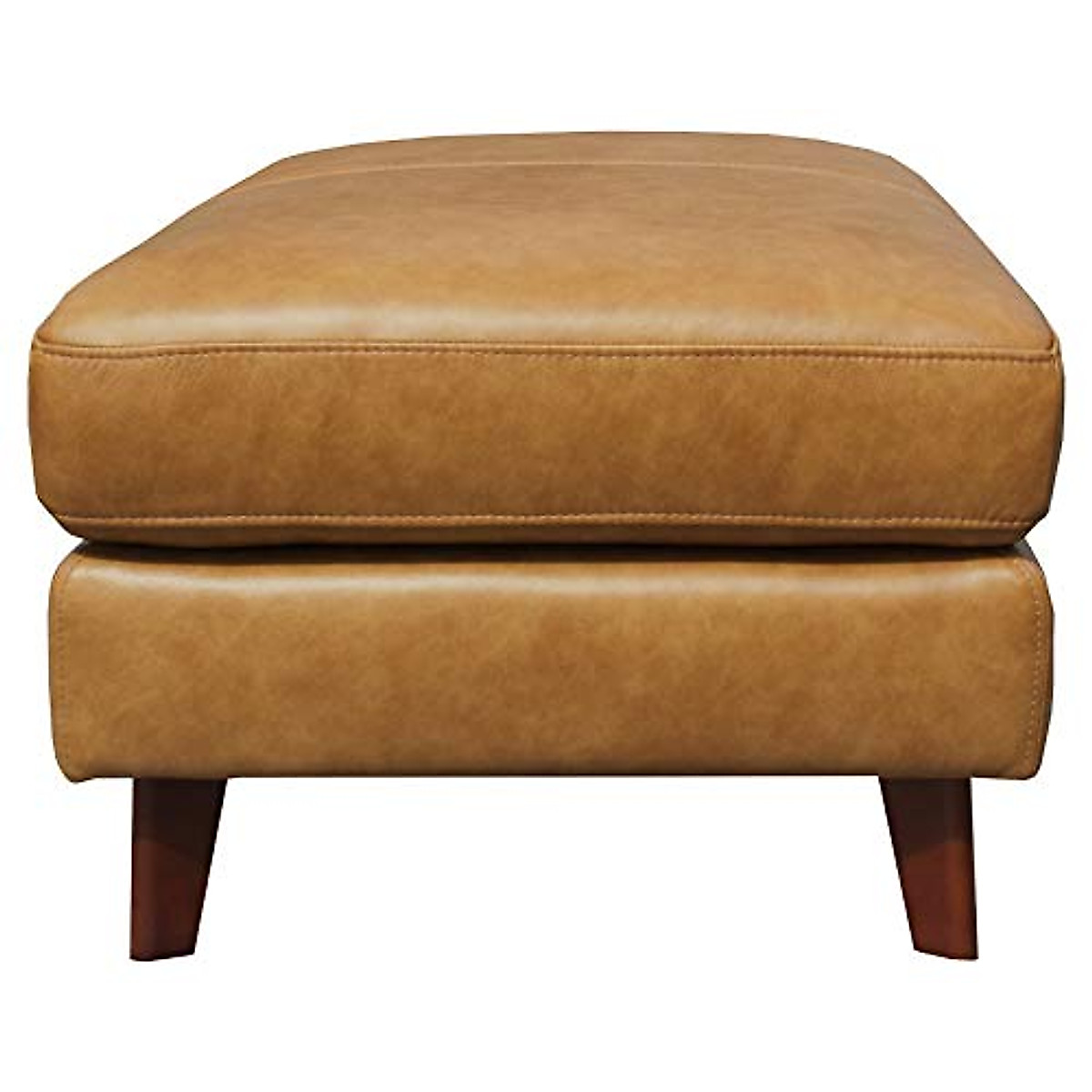 Amazon Brand – Rivet Sloane Mid-Century Rectangular Modern Leather Ottoman, 31.9"W, Caramel