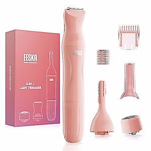 EESKA Bikini Trimmer for Women, 3 in 1 Cordless Electric Shaver Clipper IPX7 Waterproof Wet & Dry Use Lady Razor Groomer for Legs, Arms & Bikini with Painless Facial Hair Removal Eyebrow Trimmer