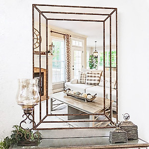 Chende Large Decorative Wall Mirror for Decor, 33" X 24" Entryway Mirror with Bronze Finish and Beveled Edge, Wood Farmhouse Mirror for Dining Room, Living Room, Hallway