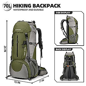 King'sGuard 70L Hiking Backpack with Rain Cover Lightweight Travel Backpack Waterproof Camping Backpack Daypack for Outdoor -Frameless (Army Green)