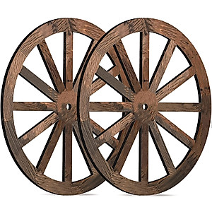 Amyhill 30 Inch Vintage Rustic Wooden Wagon Wheel Decorative Garden Cart for Bar Patio Garage