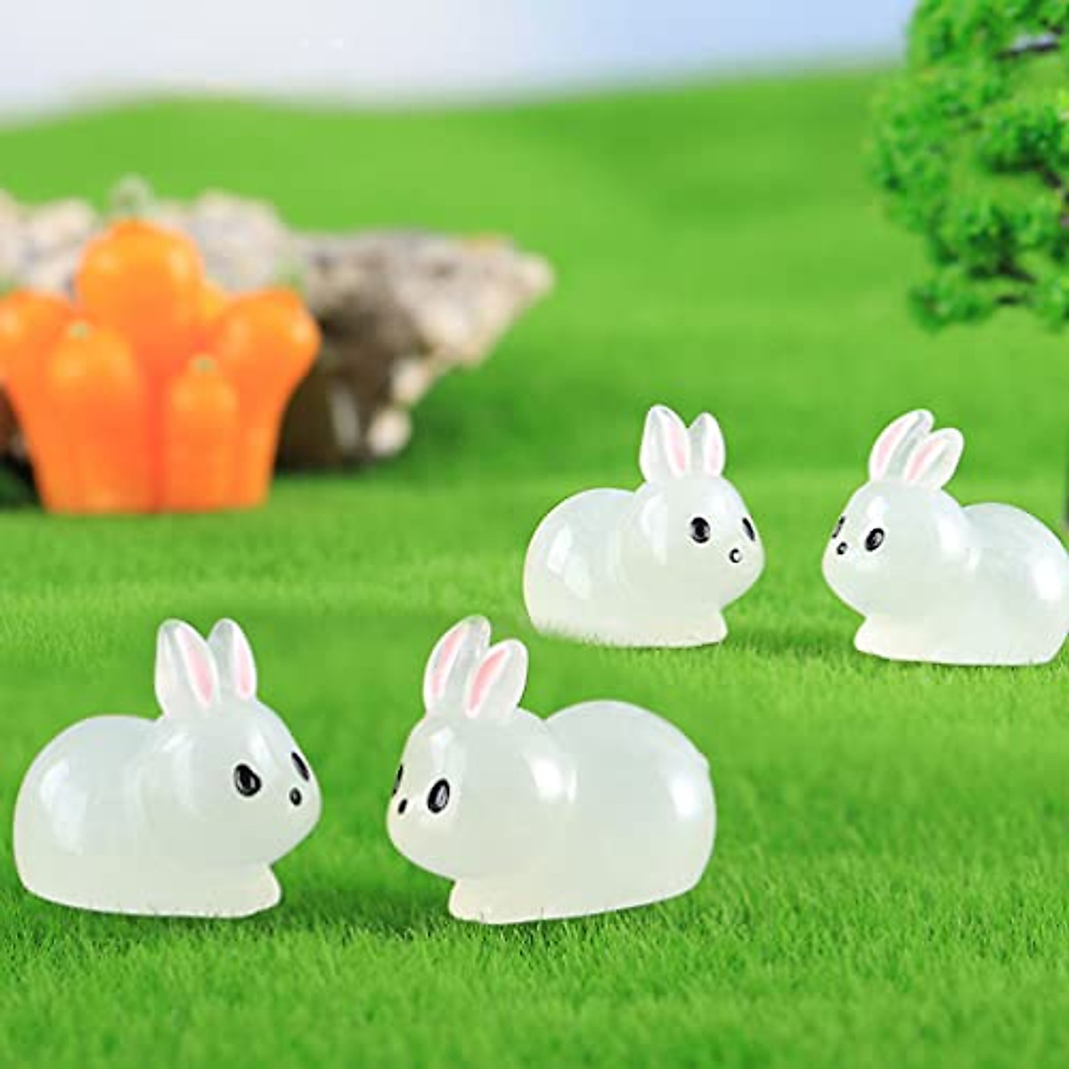 Didiseaon 20pcs Mini Luminous Rabbit Miniature Garden Statue Tiny Easter Bunny Figurines Glow in Dark Resin Fairy Gardens Accessories for Micro Landscape Cake Decoration