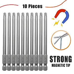generic 10Pcs Torx Screwdriver Bit Set,1/4 Inch Hex Shank T27 Magnetic S2 Steel 100mm Length Torx Bit Set(T27), Silver