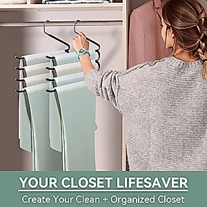 Pants Hanger Jeans Trouser Hanger 3 Pack Stainless Steel Rack Non Slip Closet Space Saver for Tie Scarf Shock Jeans Towel Clothes(Black)