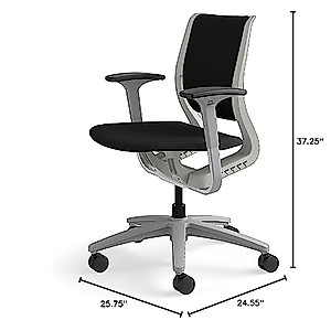 HON Purpose Platinum Shell Mid-Back Chair with Adjustable Arms for Office or Computer Desk, Black Fabric