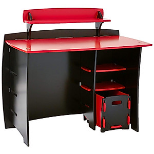 Legaré Furniture Children's Desk with Shelves and File Cart Set for Kids, Red and Black
