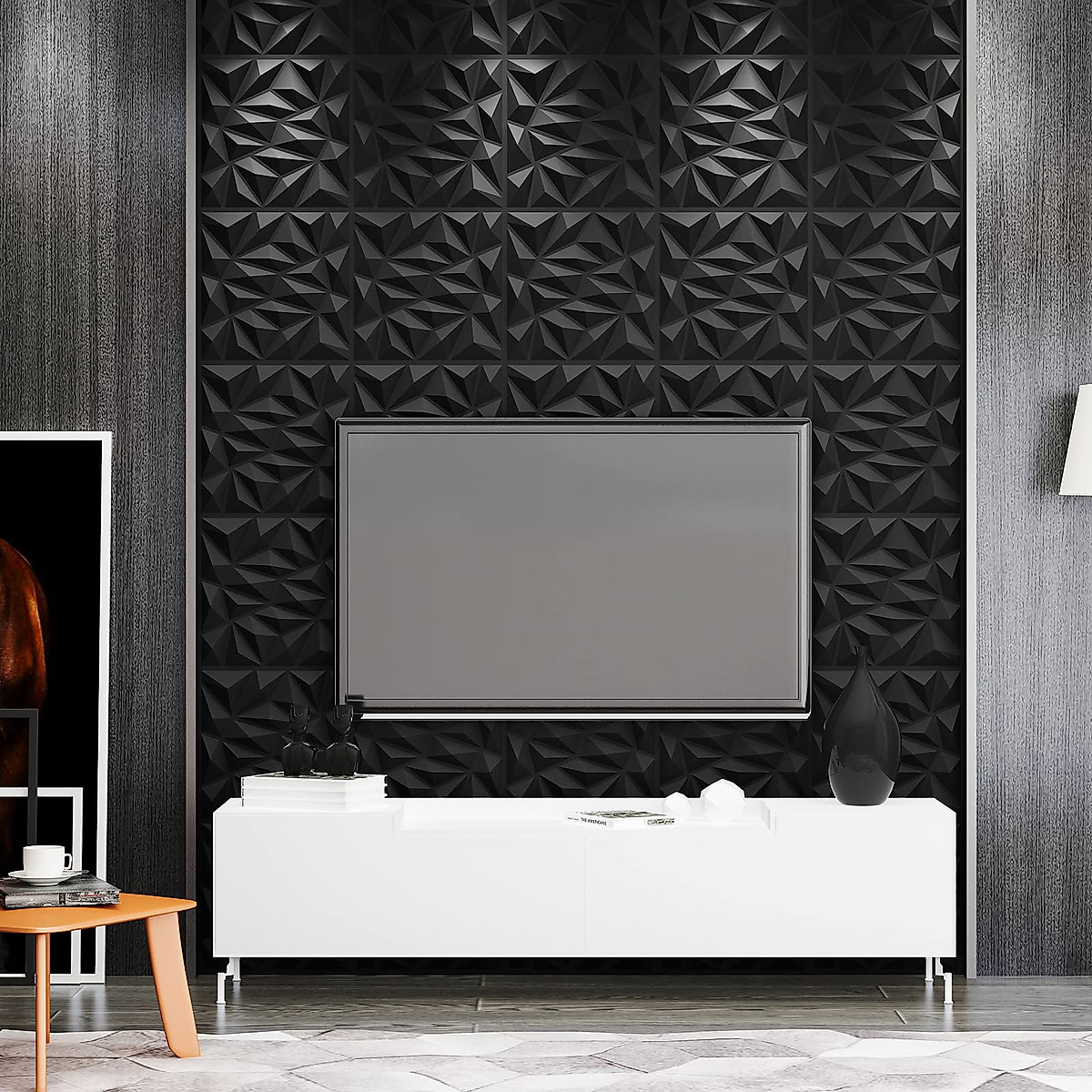 Art3dwallpanels 33 Pack 3D Wall Panel for Interior Wall Décor, PVC Textured Wall Panels, 3D Wallpaper Modern Wall Tiles, Black
