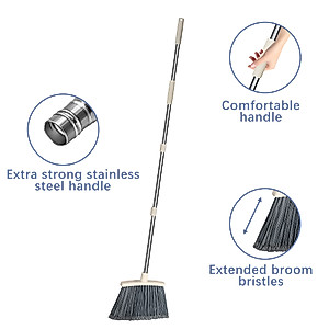 Aifacay Heavy Duty Broom, Outdoor Indoor Broom Home Kitchen Lobby Commercial Broom for Sweeping 56 Inch Long Handle Angle Broom with Flagged Stiff Bristles