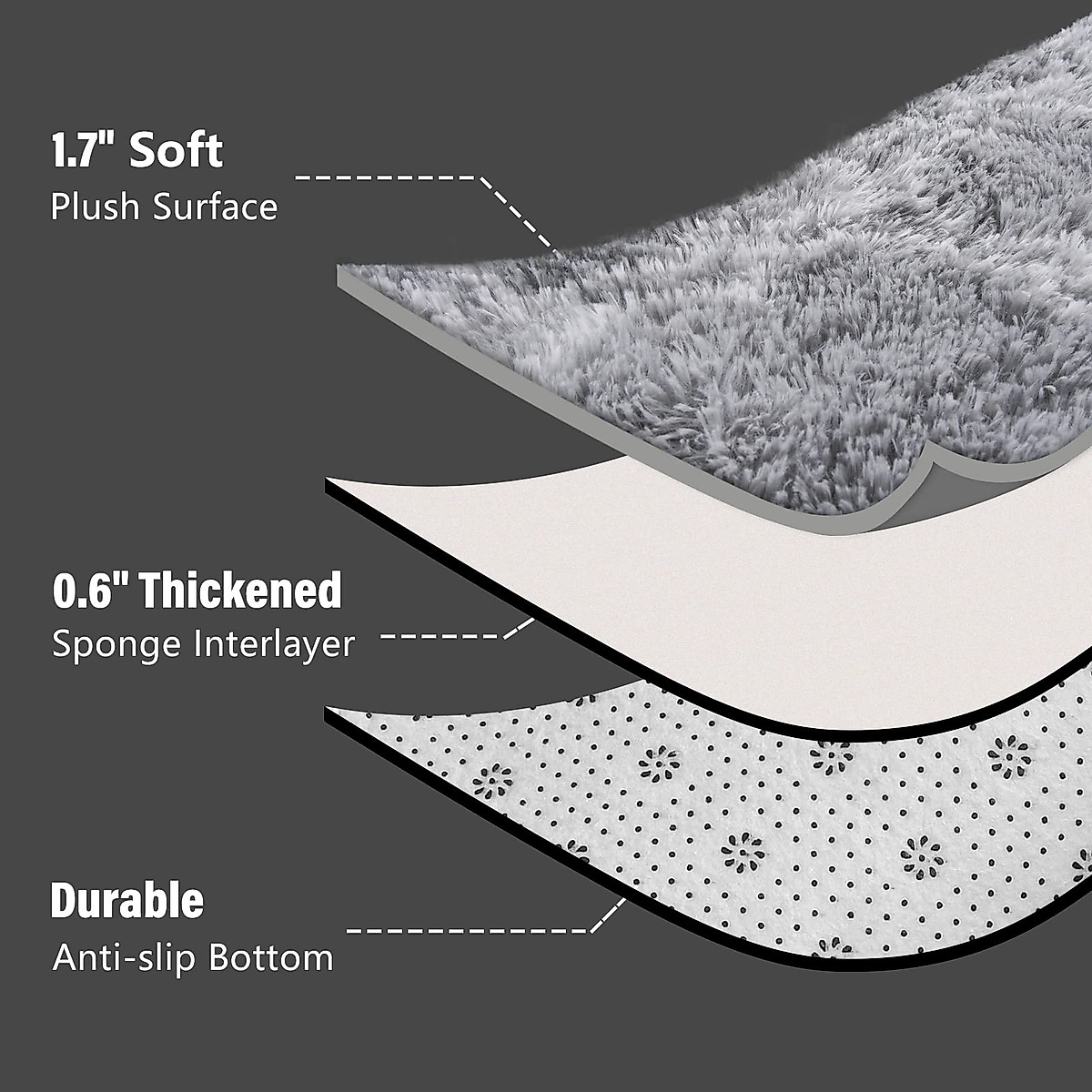 Unirea 8x10 Feet Luxury Shag Area Rug Modern Indoor Plush Fluffy Rugs, Super Soft and Fuzzy Carpet, Geometric Rugs for Bedroom Living Room Girls Kids Nursery, Light Grey/White