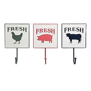 Set of 3 Farmhouse Decorative Wall Hooks, Livestock Cow Hen Pig Hanging Coat Hooks for Bathroom Entryway Bedroom Kitchen Wall Mounted Decor, Rustic Metal Utility Hooks for Hat Towel Bag Key Clothe