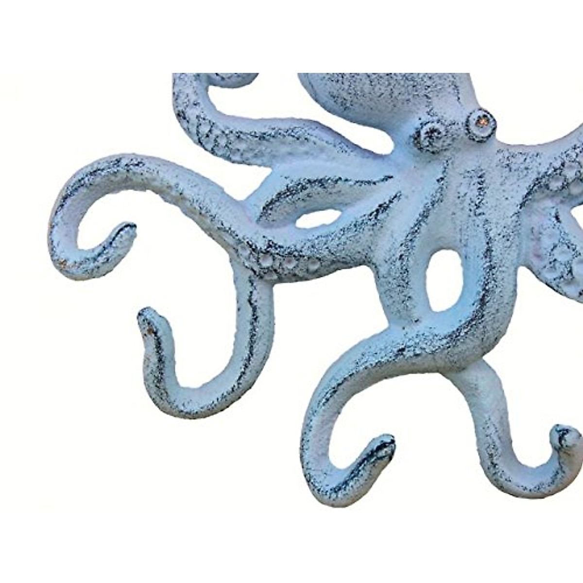 Rustic Dark Blue Whitewashed Cast Iron Octopus Hook 11 Inch - Decorative Hook - Sealife Metal Wall Hook