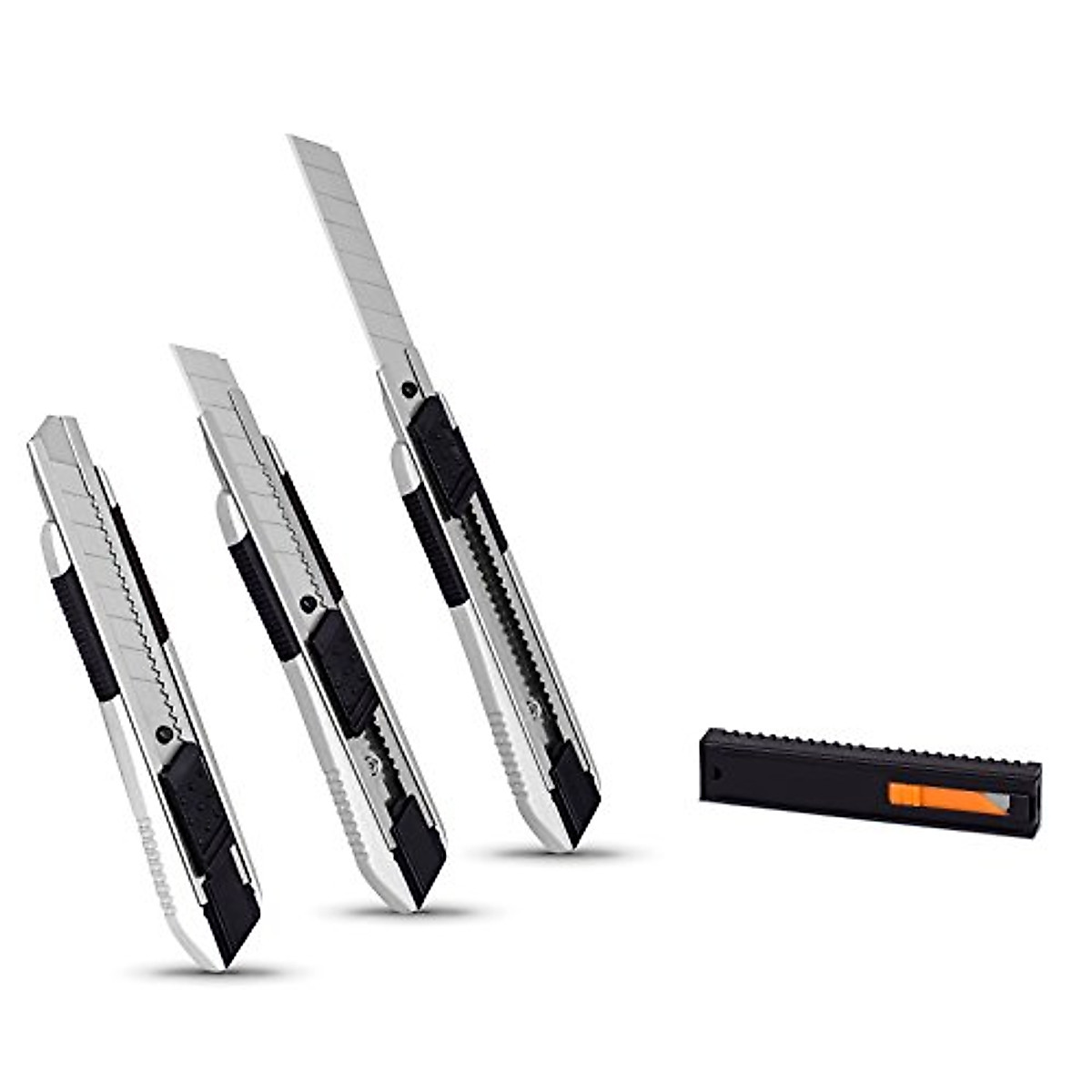 Internet's Best Snap-Off Utility Knife - Regular - Set of 3 - Belt Clip - Retractable Razor Knife Set - Box Cutter Locking Razor Knife