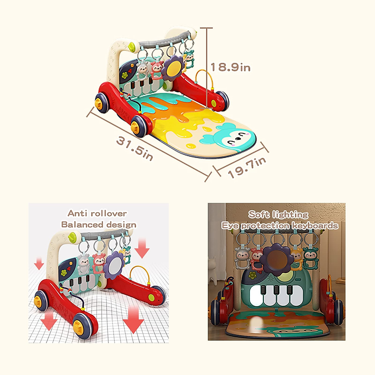 Baby Gym Play Mat Baby Animals Activity Gym for Sensory and Motor Skill Development, Language Discovery, Thicker and Non Slip Baby Play Gym Mat for Babies and Toddlers