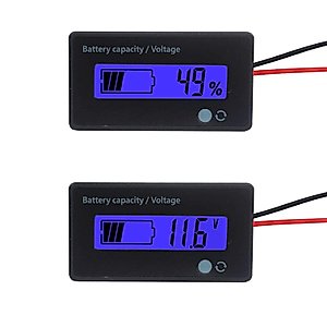 QJFCare Flash Alarm Blue LCD Waterproof Battery Capacity Monitor Gauge Meter,12V/24V/36V/48V Lead Acid Battery Status Indicator,Lithium Battery Capacity Tester Voltage Meter Monitor
