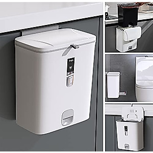 Sooyee Trash Can Kitchen Bathroom Trash Can with Lid,2.4 Gallon Small Trash Can,Hanging or Standing Plastic Compost Bin for Cupboard/Bedroom/Office/Camping,Waste Basket,White