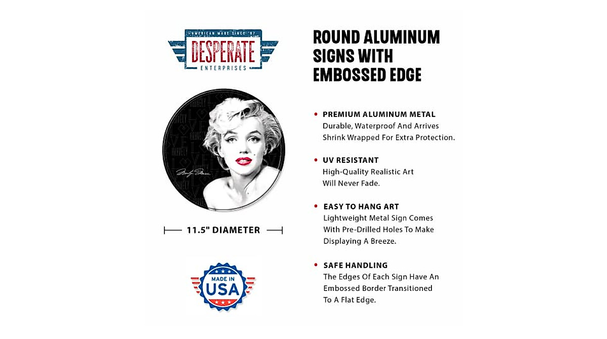 Marilyn Monroe Vintage Aluminum Sign - American Made Wall Decor