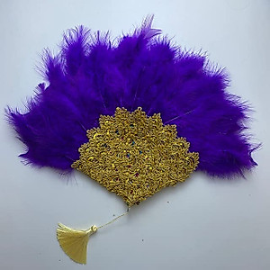 Msbfea Big Size Design African Orange Feather Fan Ladies Wedding Feather Fan for Bride Double Side Feather Nigerian Flower - 35cmx45cm Color 936