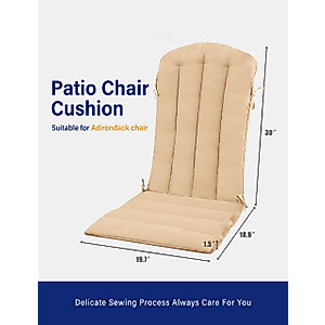 YEFU Adirondack Chair Cushion, Rocking Chair Cushions with Straps, Folding Patio Chair Pad for Indoor and Outdoor, 19.7x18.9x1.5 Inch, Light Brown