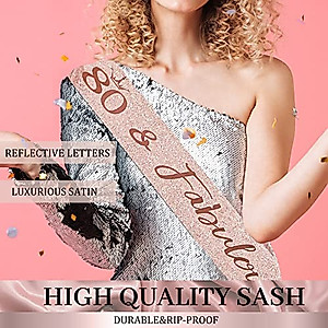 Trgowaul 80th Birthday Decorations for Women, Rose Gold 80th Birthday Backdrop Banner, 80 & Fabulous Sash, 80th Birthday Tiara Crown, Pink Party Supplies, Happy 80 Year Old Birthday Ideas Favor