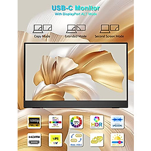 Portable Monitor, Usparkle 15.6inch 1080P FHD USB-C Travel Laptop Monitor, HDMI Computer Display HDR IPS Gaming Screen w/Smart Cover& Speakers, External Monitor for Laptop PC Mac Phone PS4 Xbox Switch
