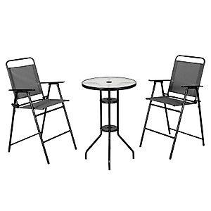 Abba Patio 3-Piece Bistro Set, Table and Chairs Set of 3 with Tempered Glass Top Outdoor Patio Furniture for Deck, for Garden Lawn Poolside Cafe, Dark Grey