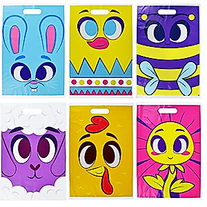 JOYIN 72 Pcs Easter Large Plastic Tote Bags Easter Goodie Treat Gift Bags for Egg Hunt, Easter Kids Party Favor Party Supplies